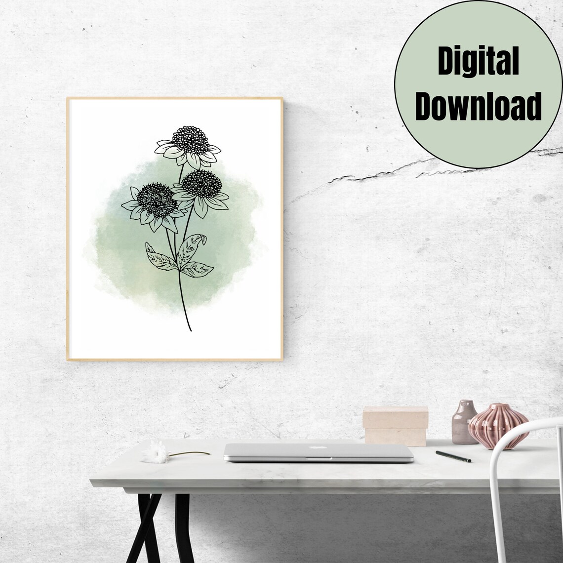 Simple Floral Wall Art / Instant Digital Download / Printable Wall Art ...
