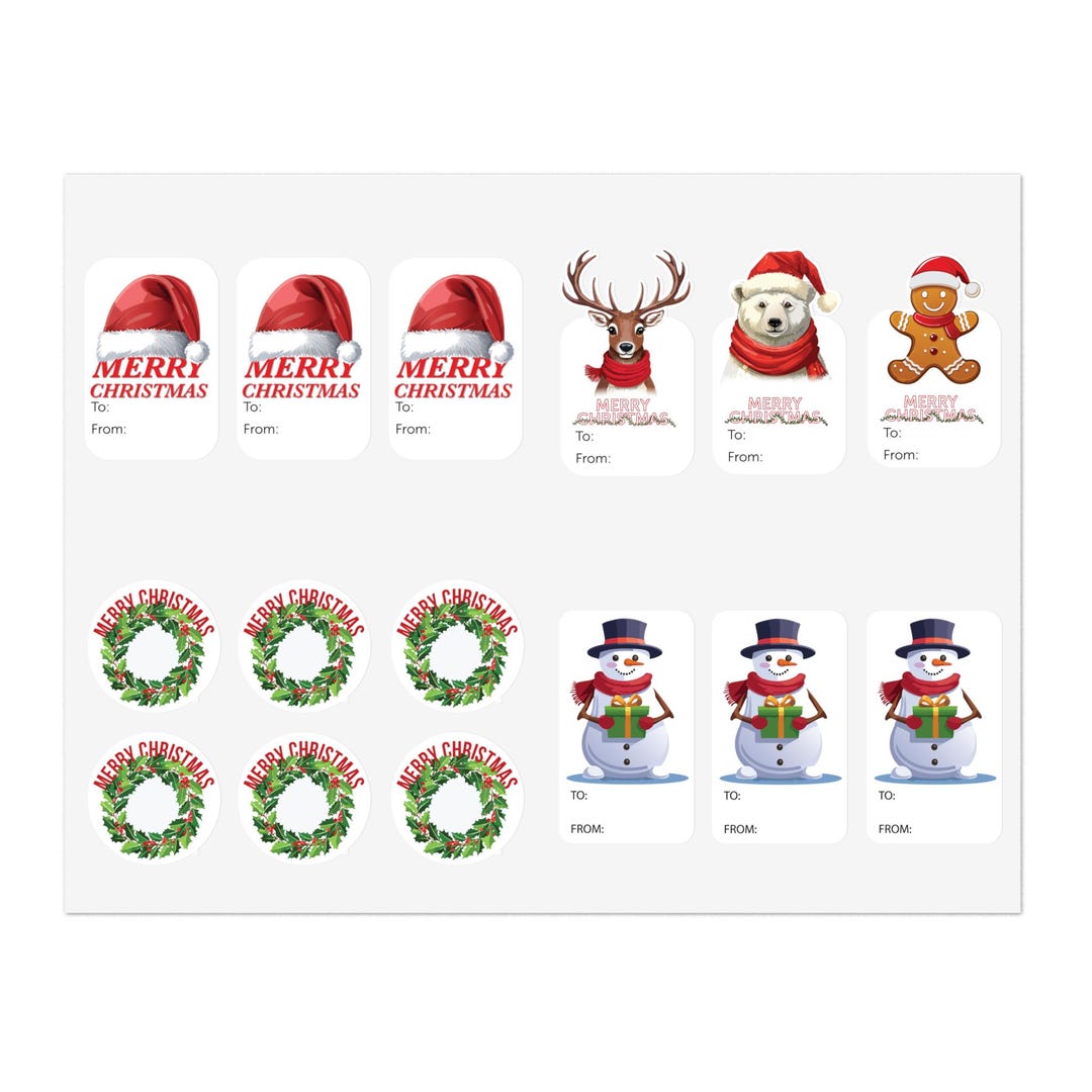 Christmas Label Sticker Sheets, Holiday Gift Tags, Xmas Label Pack ...