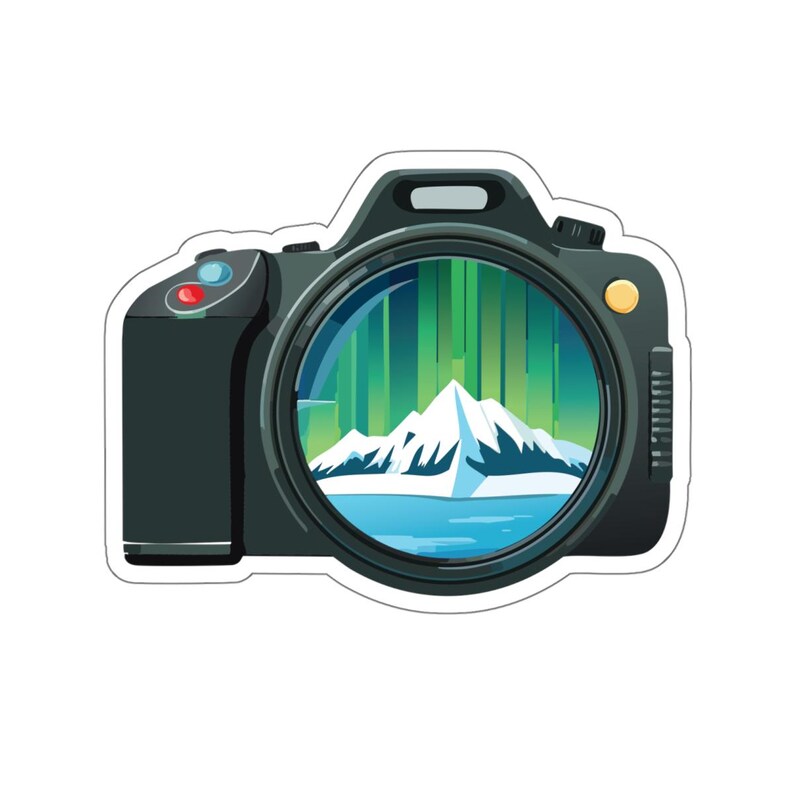 Northern Lights DSLR Camera Kiss-cut Stickers, Snowy Mountain Stickers ...