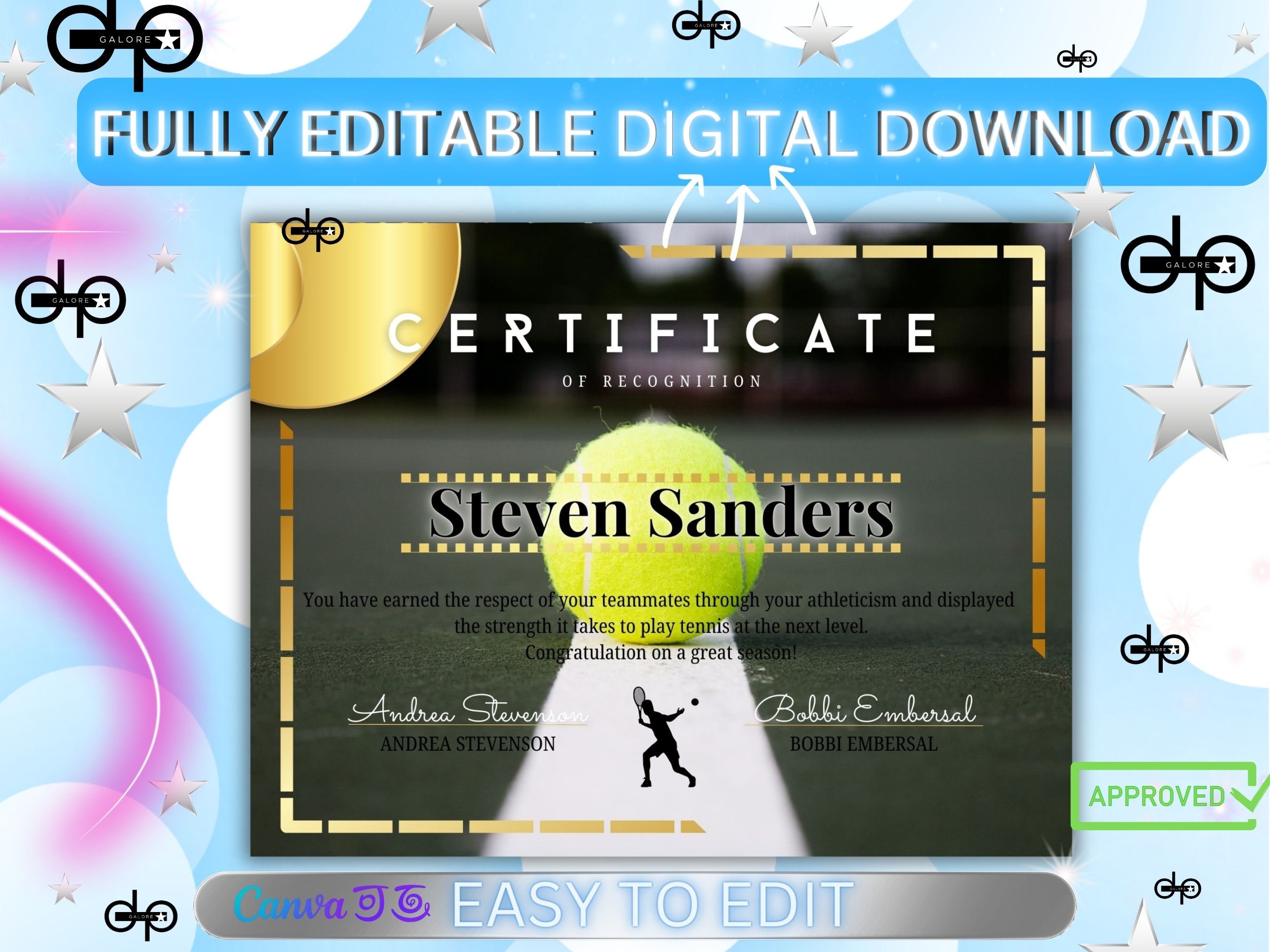 Tennis Certificate, Editable Tennis Certificate Award, Tennis Trophy ...