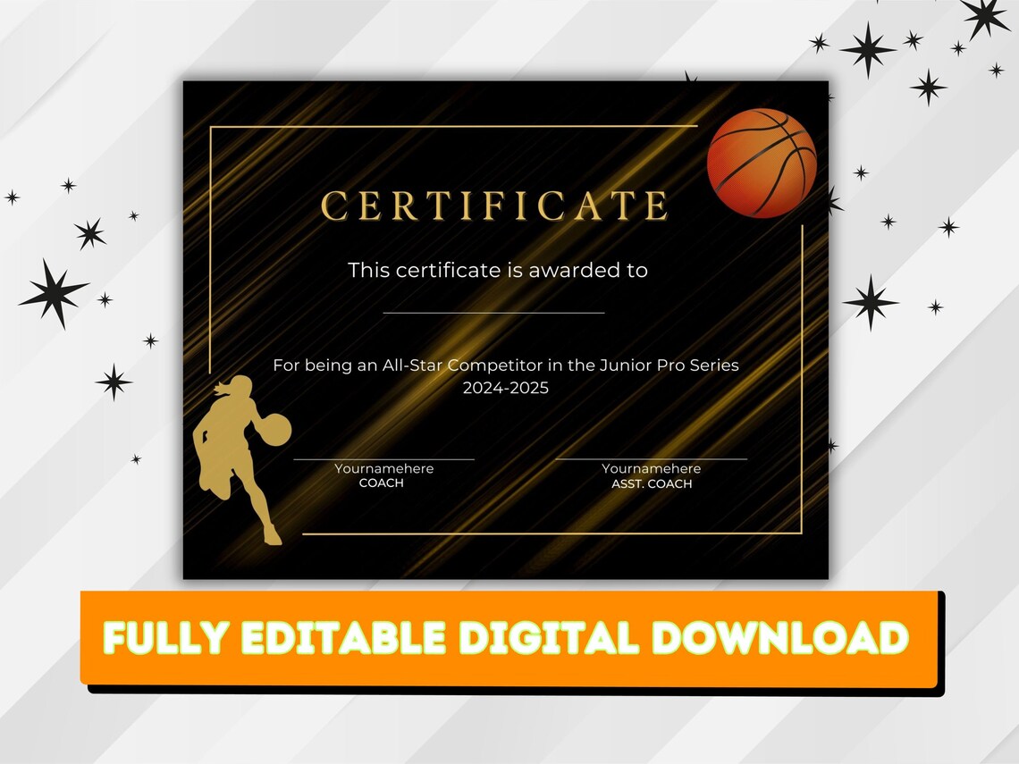 Certificate, Sports Certificate, Award, Editable, Digital Download ...