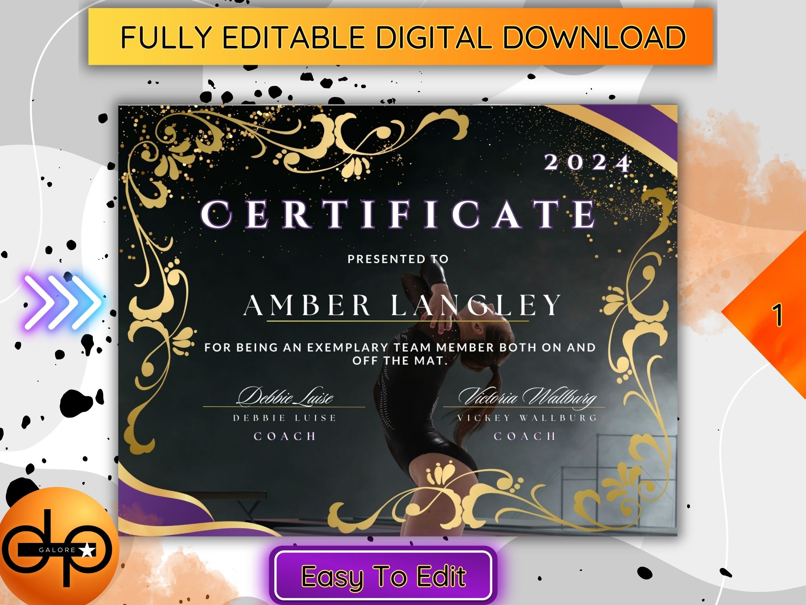 Editable Gymnastics Certificate, Gymnastics Trophy, Team Award ...