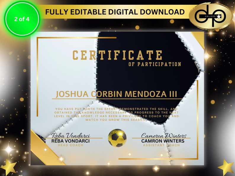 Editable Soccer Certificate, Soccer Award, Soccer Team Award, Canva ...