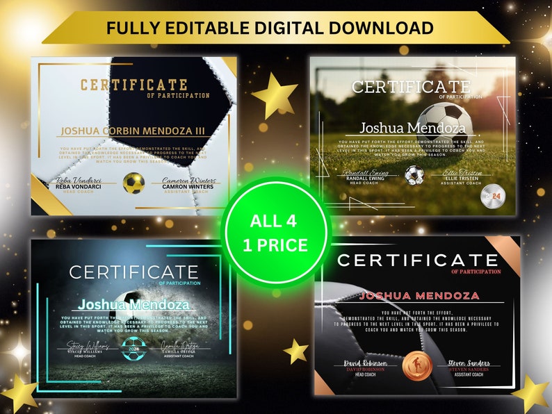 Editable Soccer Certificate, Soccer Award, Soccer Team Award, Canva ...
