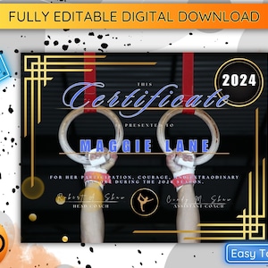 Editable Gymnastics Certificate, Gymnastics Trophy, Team Award ...