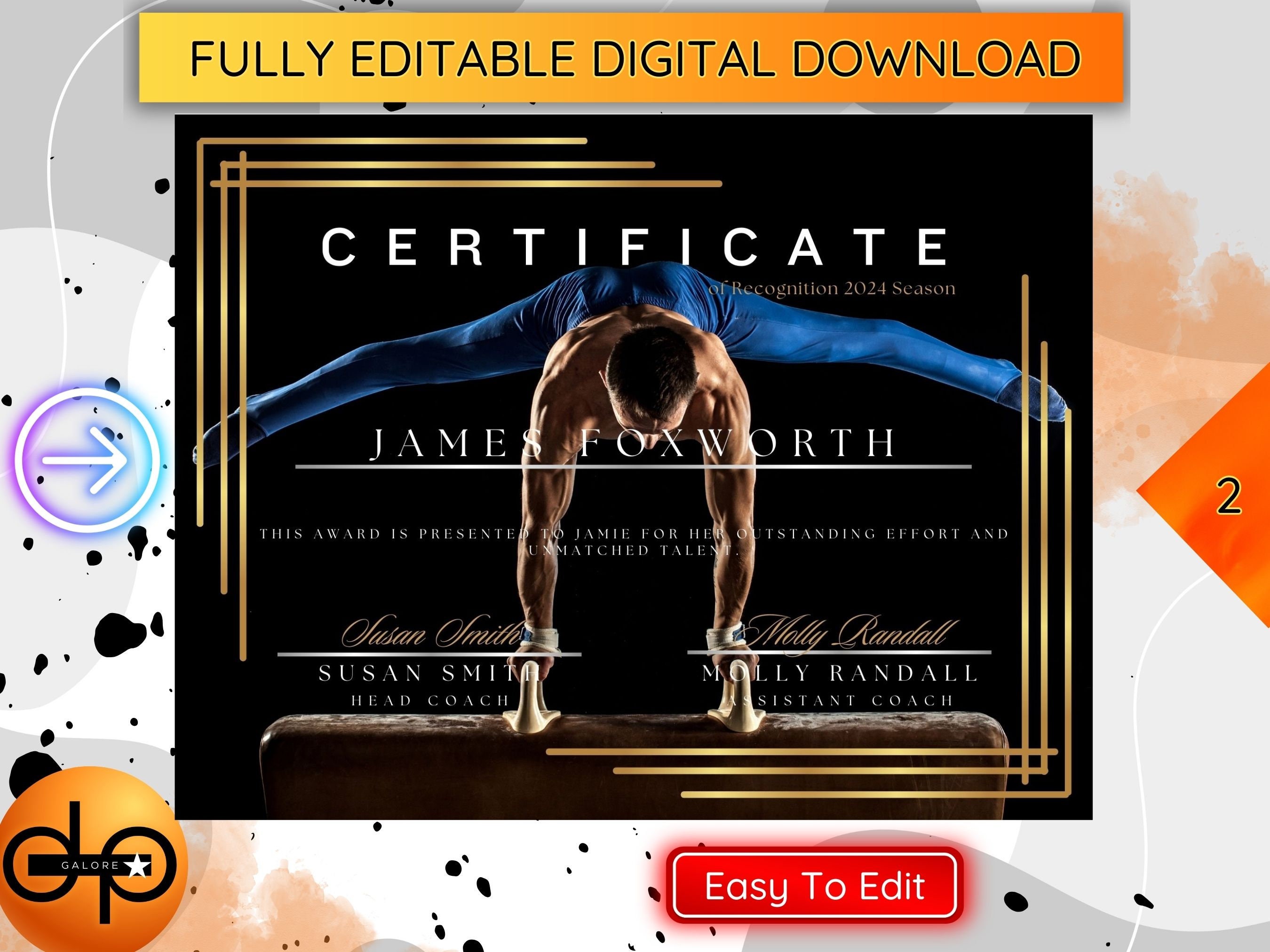 Editable Gymnastics Certificate, Gymnastics Trophy, Team Award ...