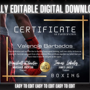 Instant Download Printable Boxing 8.5x11 Certificate, Boxing Award ...