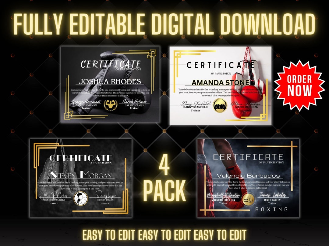 Instant Download Printable Boxing 8.5x11 Certificate, Boxing Award ...