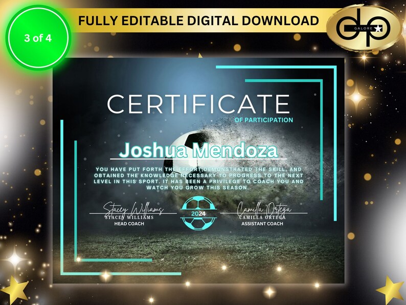 Editable Soccer Certificate, Soccer Award, Soccer Team Award, Canva ...