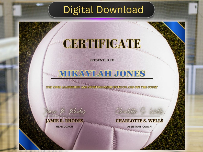Award, Certificates, Editable Volleyball Award, Editable- You Type, DIY ...