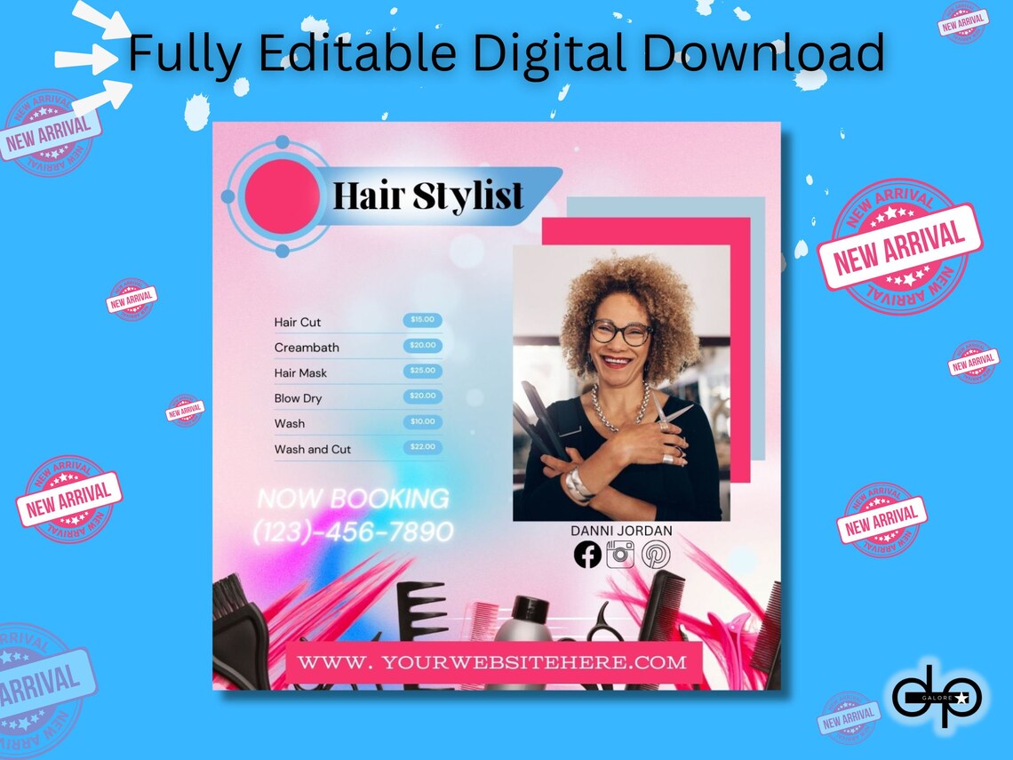 Hair Stylist Flyer Editable Digital Download Business Advertising ...