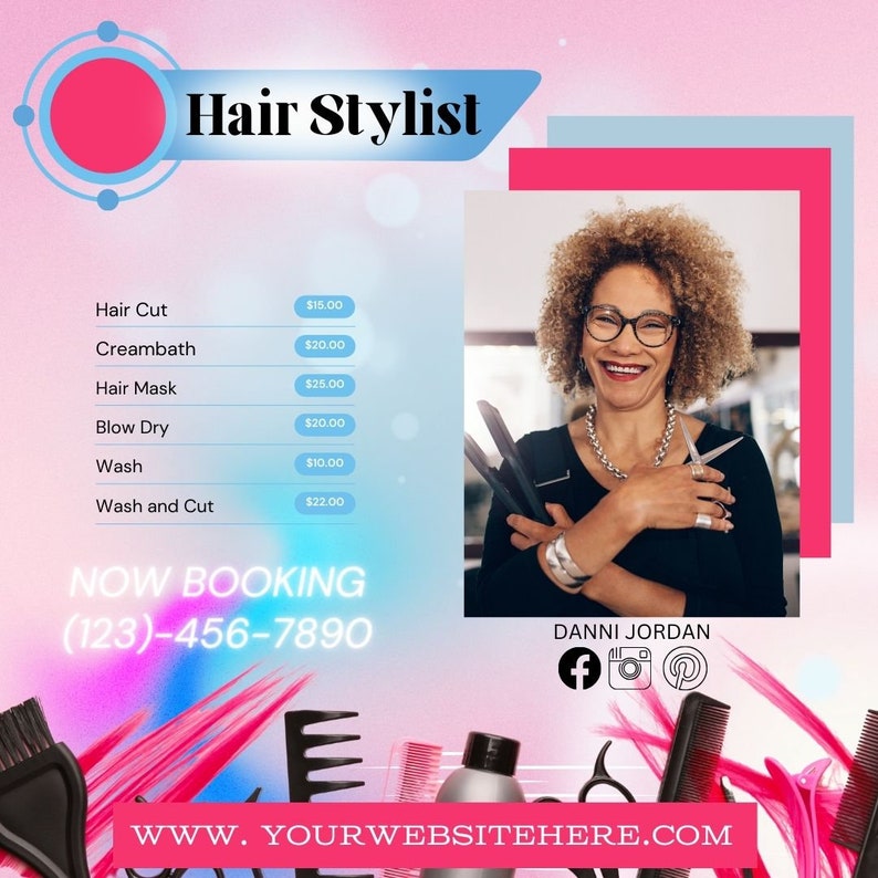Hair Stylist Flyer Editable Digital Download Business Advertising ...