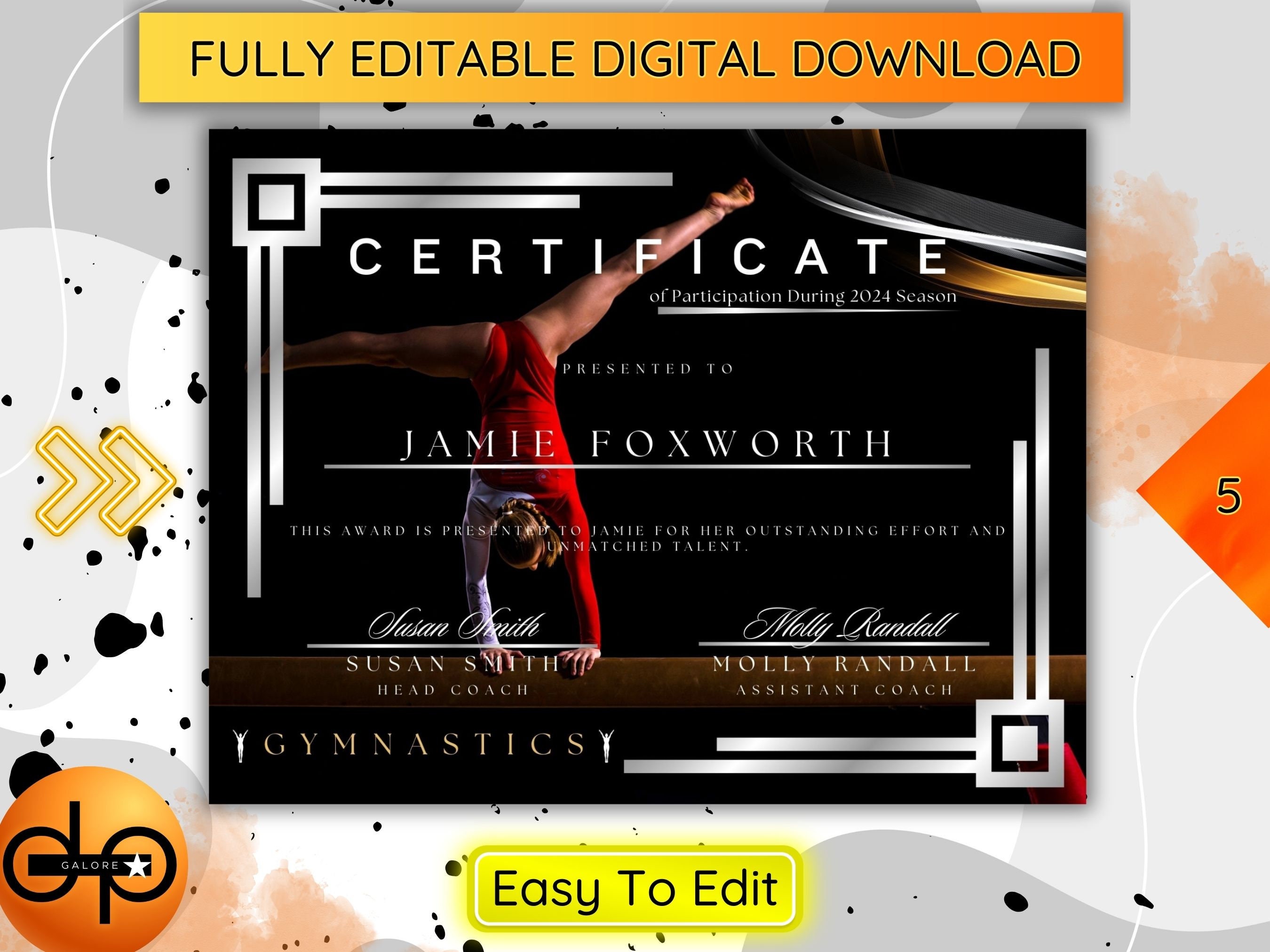 Editable Gymnastics Certificate, Gymnastics Trophy, Team Award ...