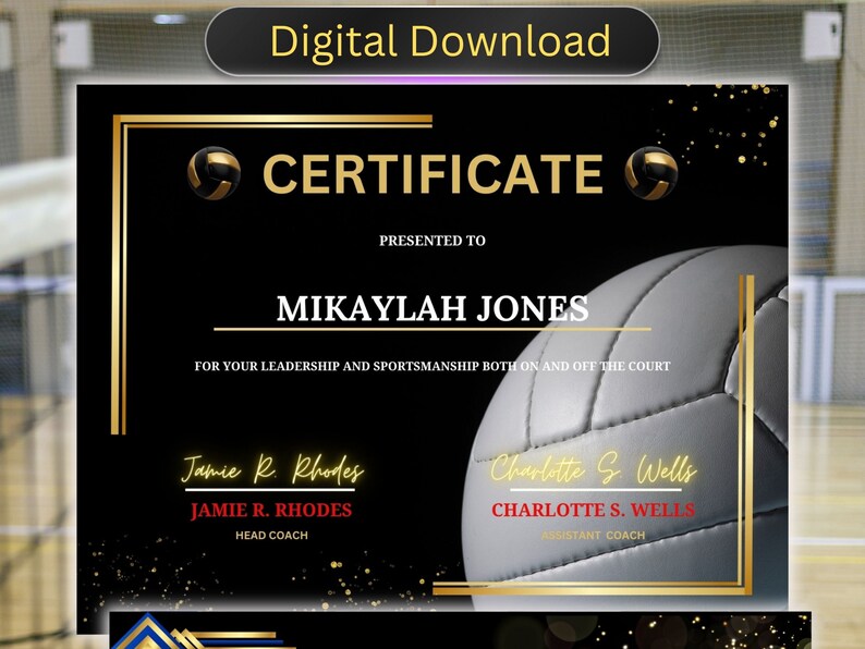 Award, Certificates, Editable Volleyball Award, Editable- You Type, DIY ...