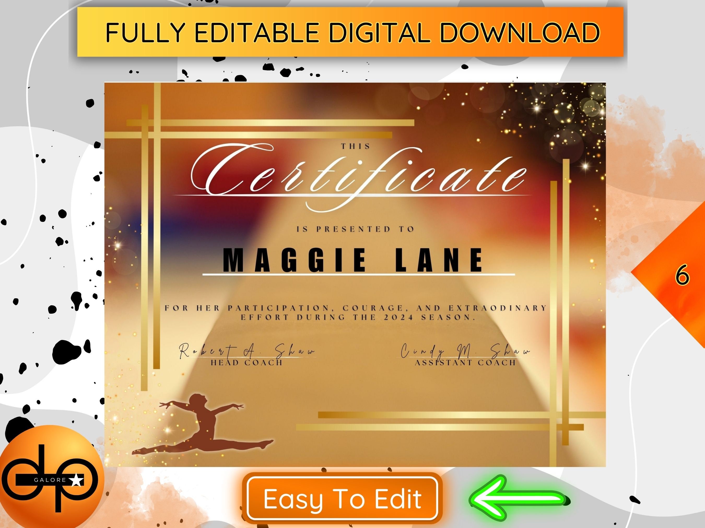 Editable Gymnastics Certificate, Gymnastics Trophy, Team Award ...