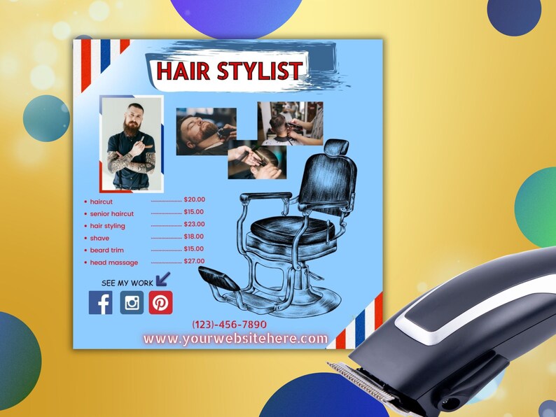 Fully Editable Digital Download Hair Stylist Flyer for Business ...