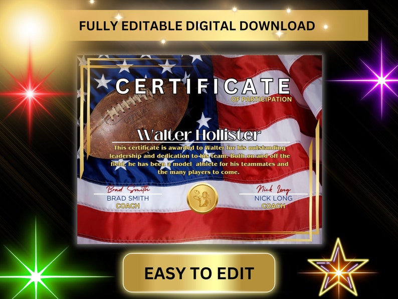 American Football Certificate, Printable Awards, Awards, Certificate ...