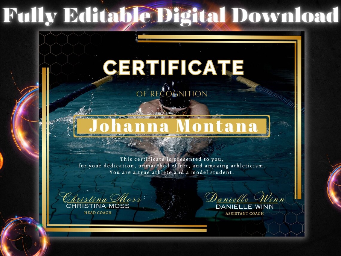Editable Swim Team Award, Award, Certificates, Instant Download ...
