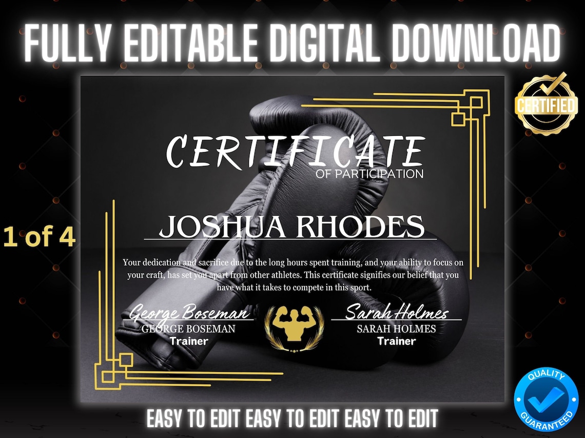 Instant Download Printable Boxing 8.5x11 Certificate, Boxing Award ...