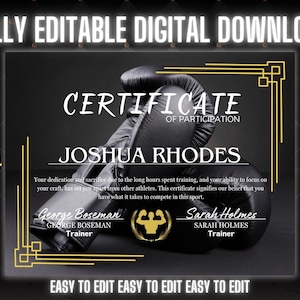 Instant Download Printable Boxing 8.5x11 Certificate, Boxing Award ...