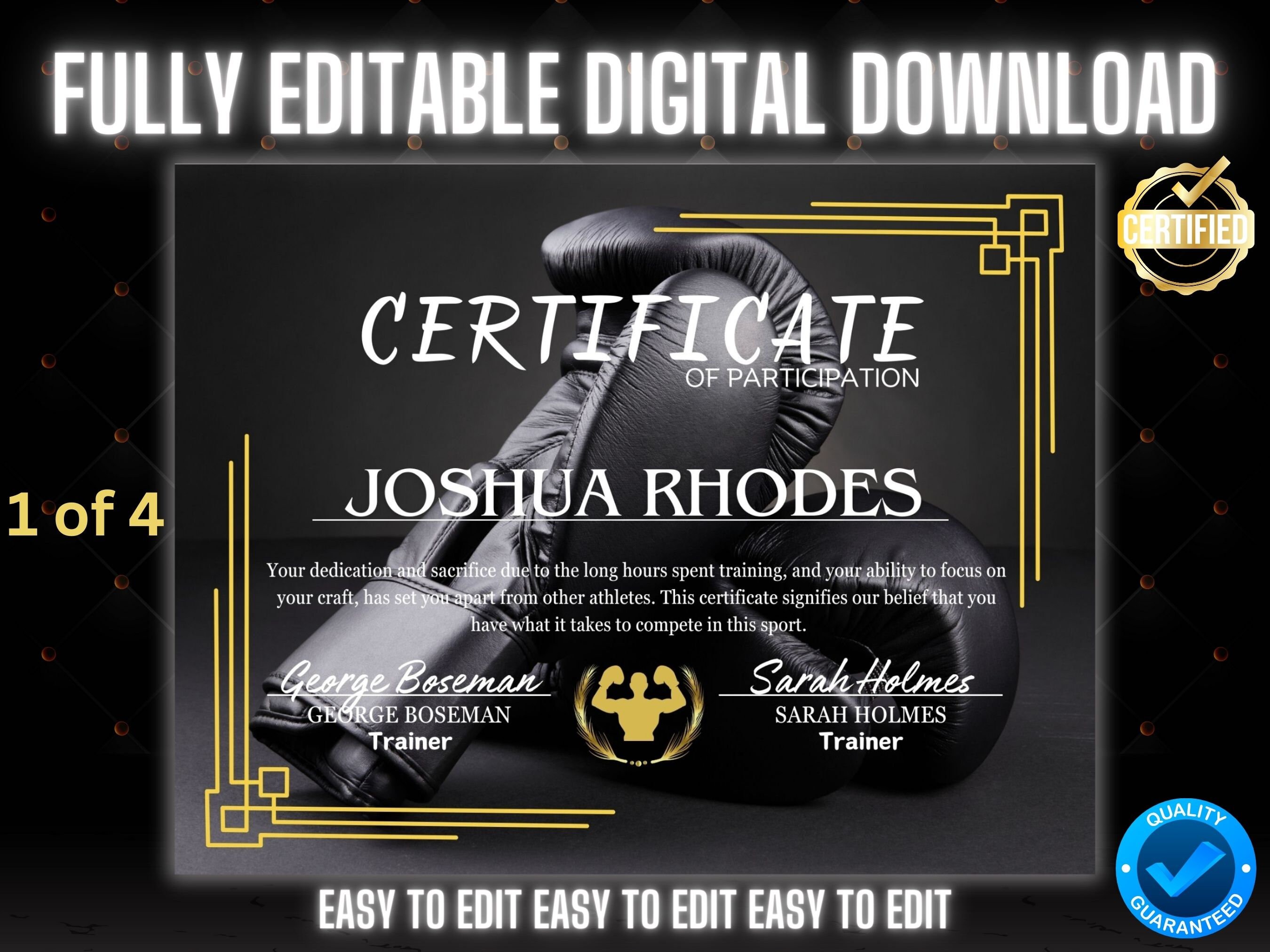 Instant Download Printable Boxing 8.5x11 Certificate, Boxing Award ...