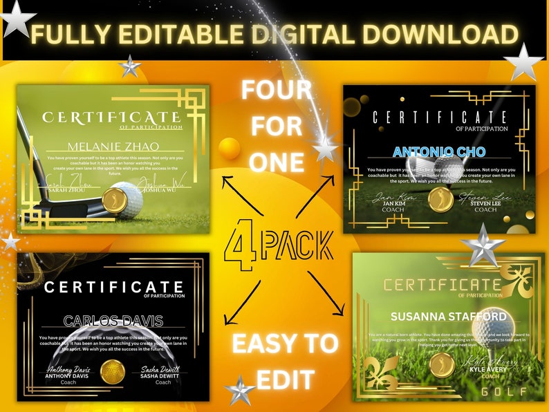 Editable Golf Certificate, Golf Award, Editable Golf Award, Gold Trophy ...