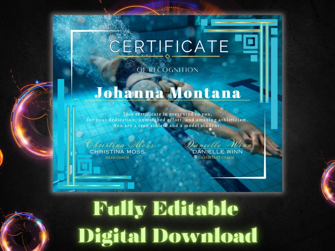 Editable Swim Team Award, Award, Certificates, Instant Download ...