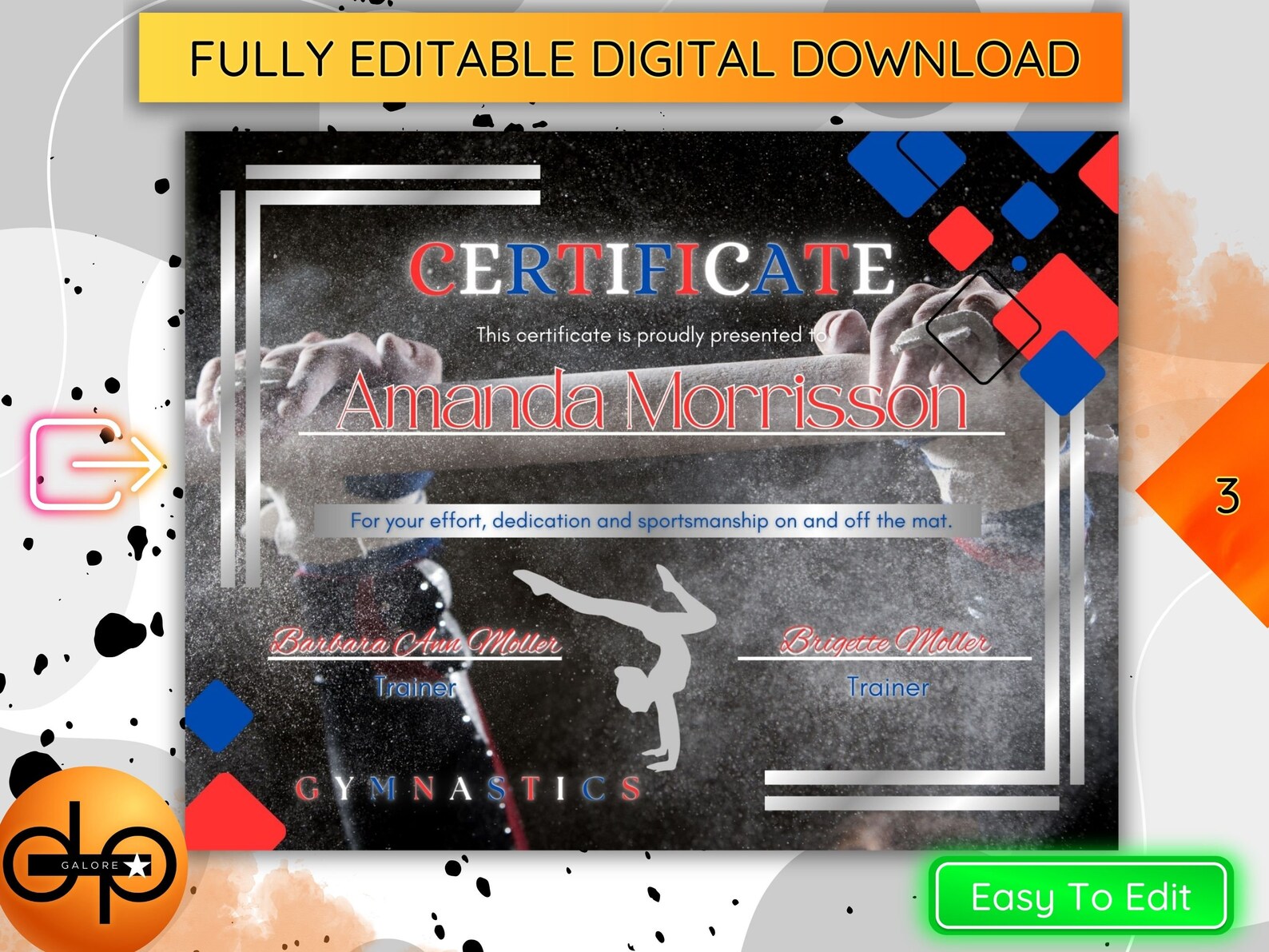 Editable Gymnastics Certificate, Gymnastics Trophy, Team Award ...