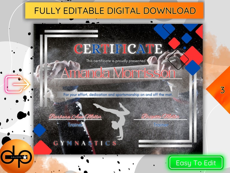Editable Gymnastics Certificate, Gymnastics Trophy, Team Award ...