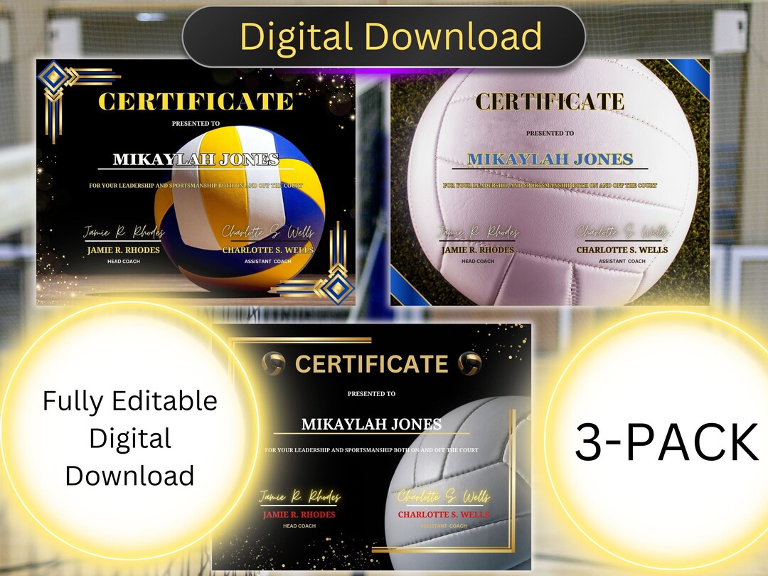 Award, Certificates, Editable Volleyball Award, Editable- You Type, DIY ...