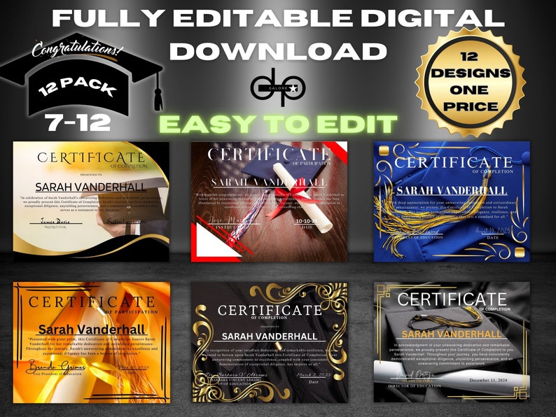 Editable Certificate of Completion, DIY Course Completion Template ...