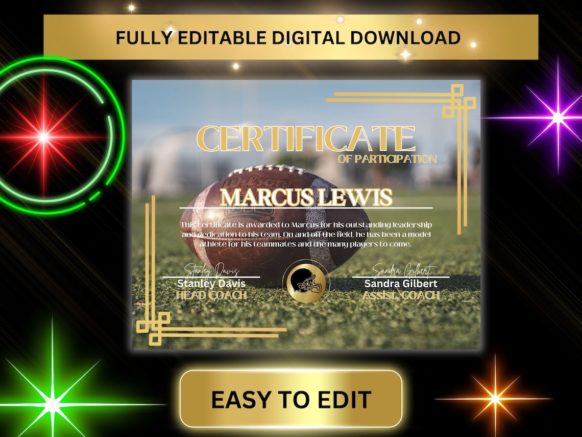 American Football Certificate, Printable Awards, Awards, Certificate ...
