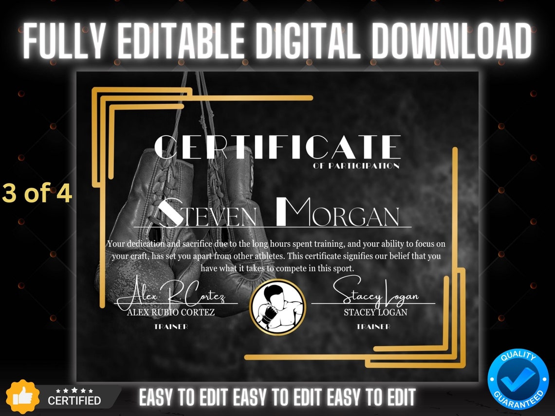 Instant Download Printable Boxing 8.5x11 Certificate, Boxing Award ...