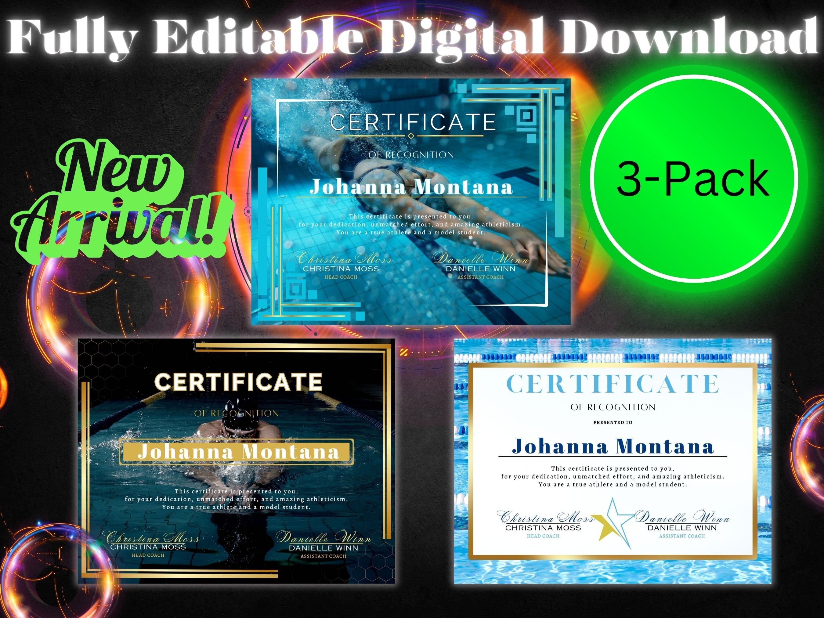 Editable Swim Team Award, Award, Certificates, Instant Download ...