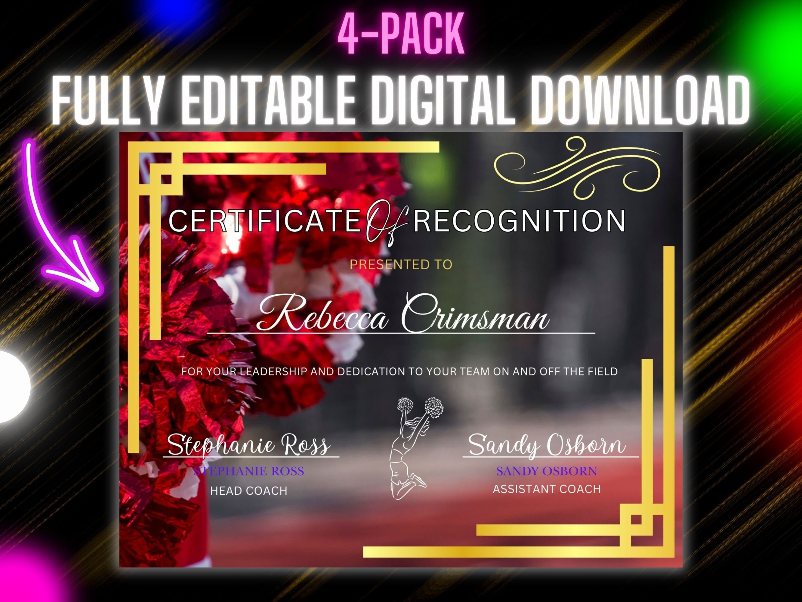 Instant Download Printable Cheerleading 8.5x11 Certificate Editable ...