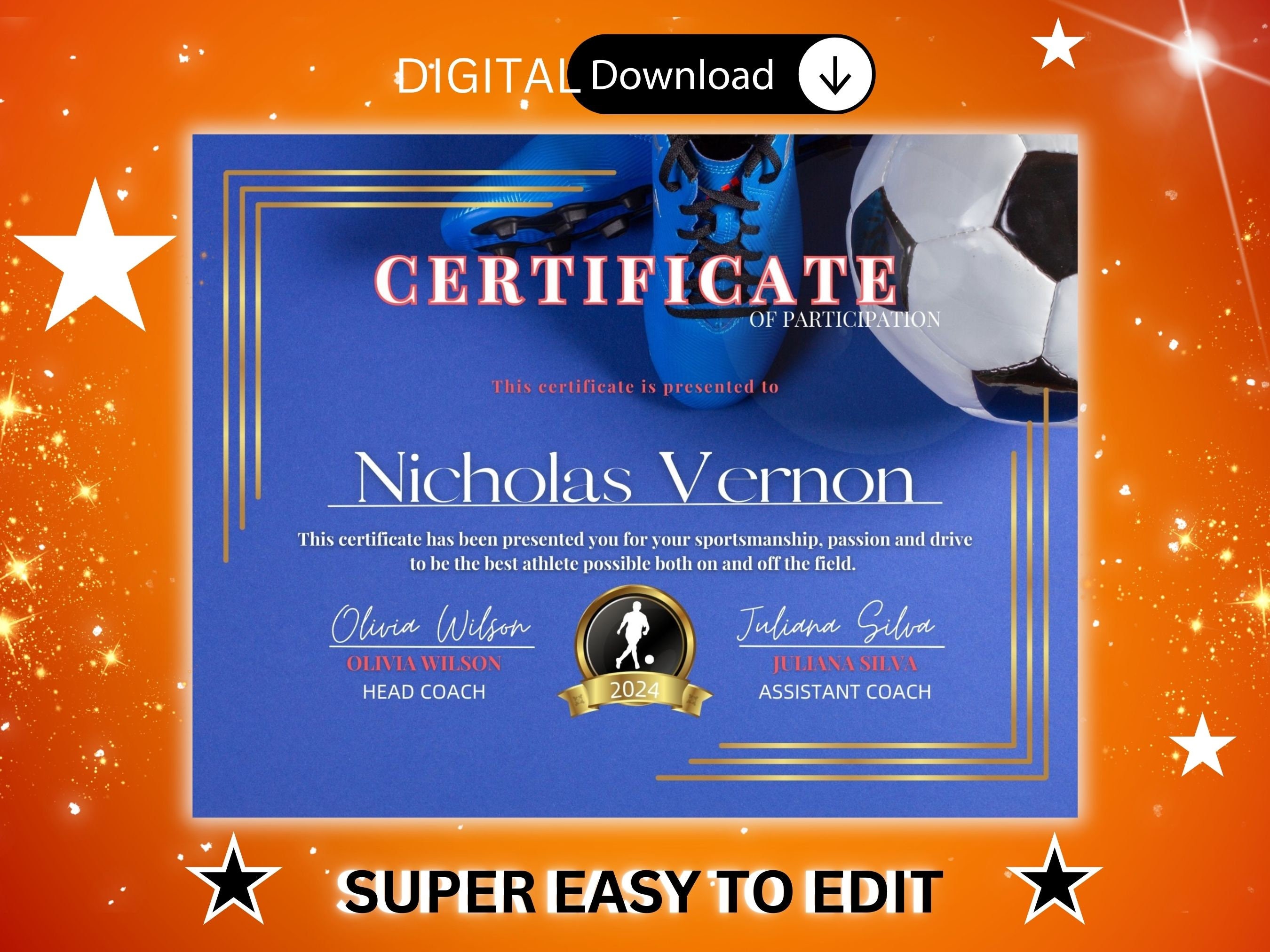 Editable Soccer Certificate, Soccer Award, Futbol Printable, Soccer ...