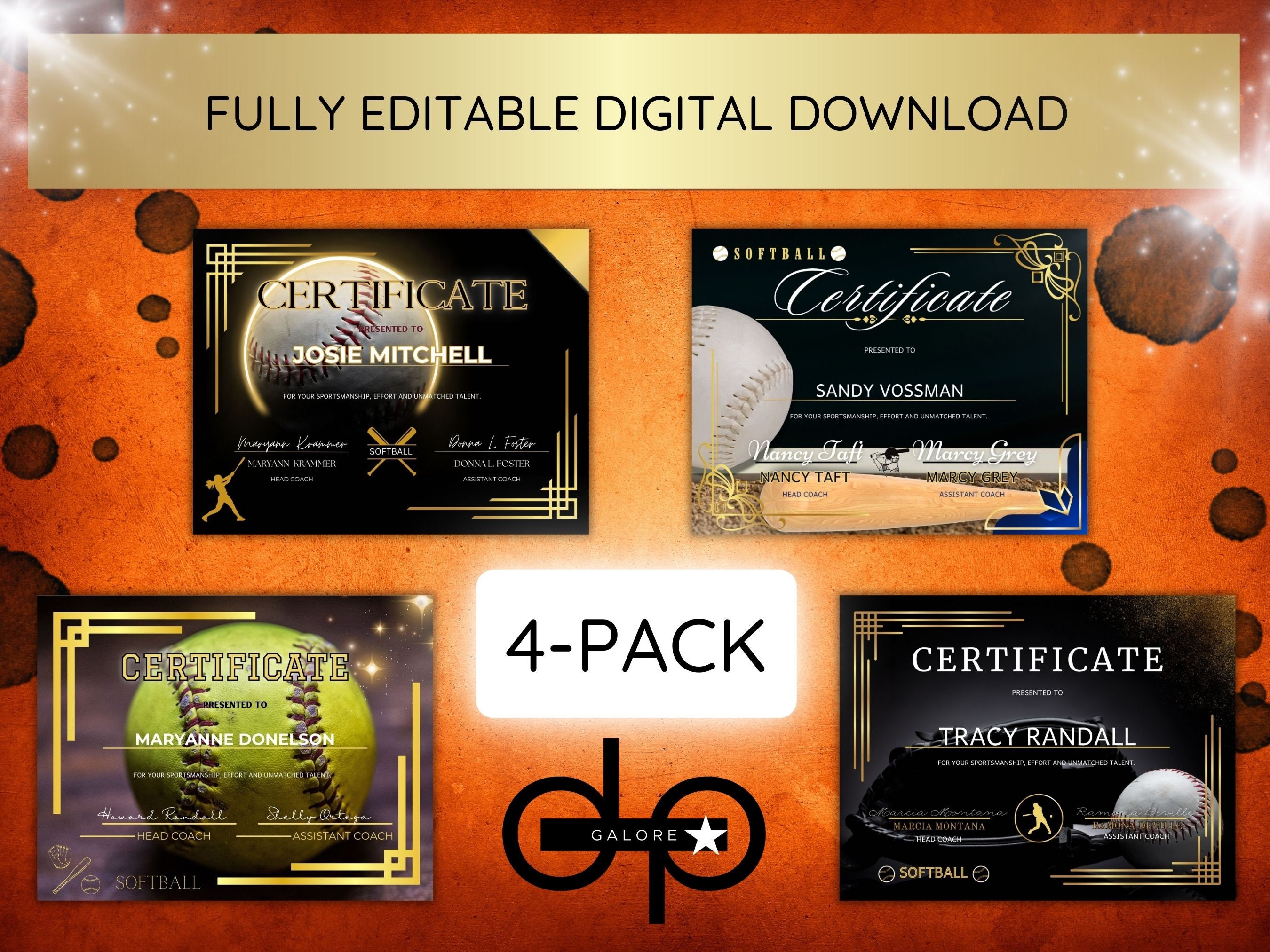 Softball Award Certificate, End of Season Team Award, Editable Softball ...