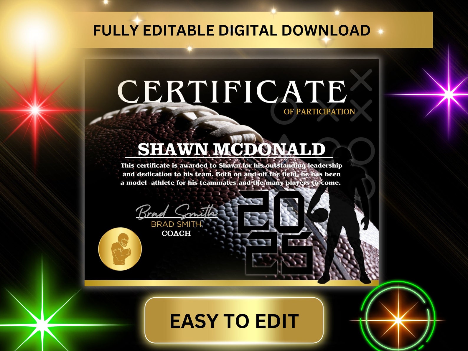 American Football Certificate, Printable Awards, Awards, Certificate ...