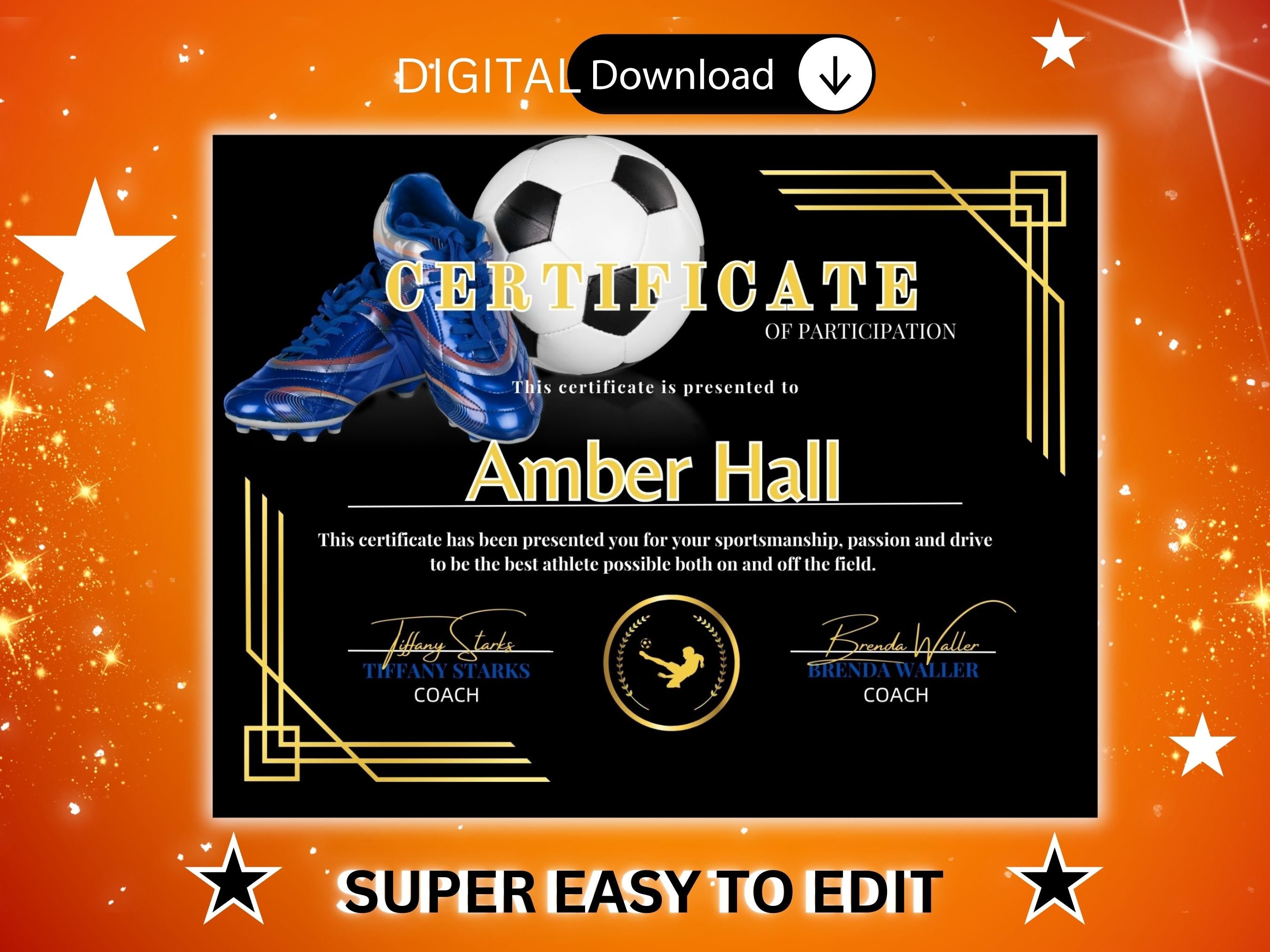 Editable Soccer Certificate, Soccer Award, Futbol Printable, Soccer ...