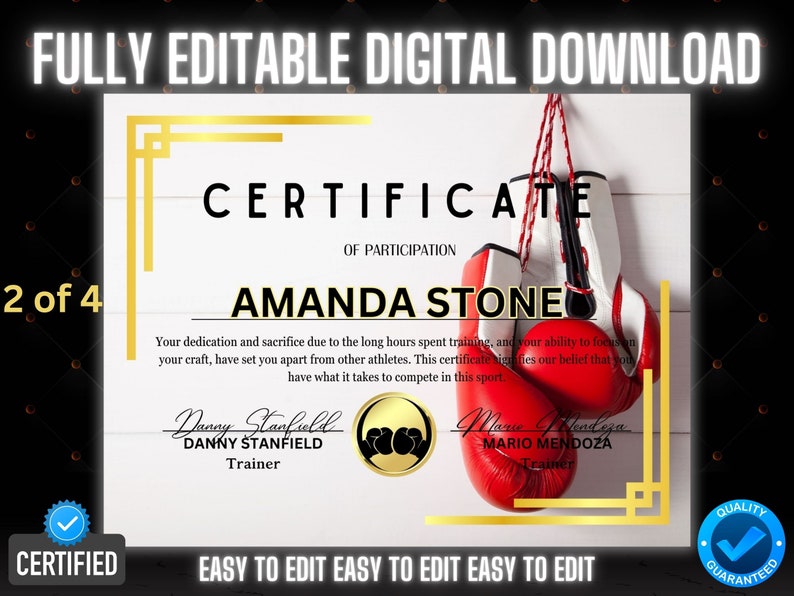 Instant Download Printable Boxing 8.5x11 Certificate, Boxing Award ...