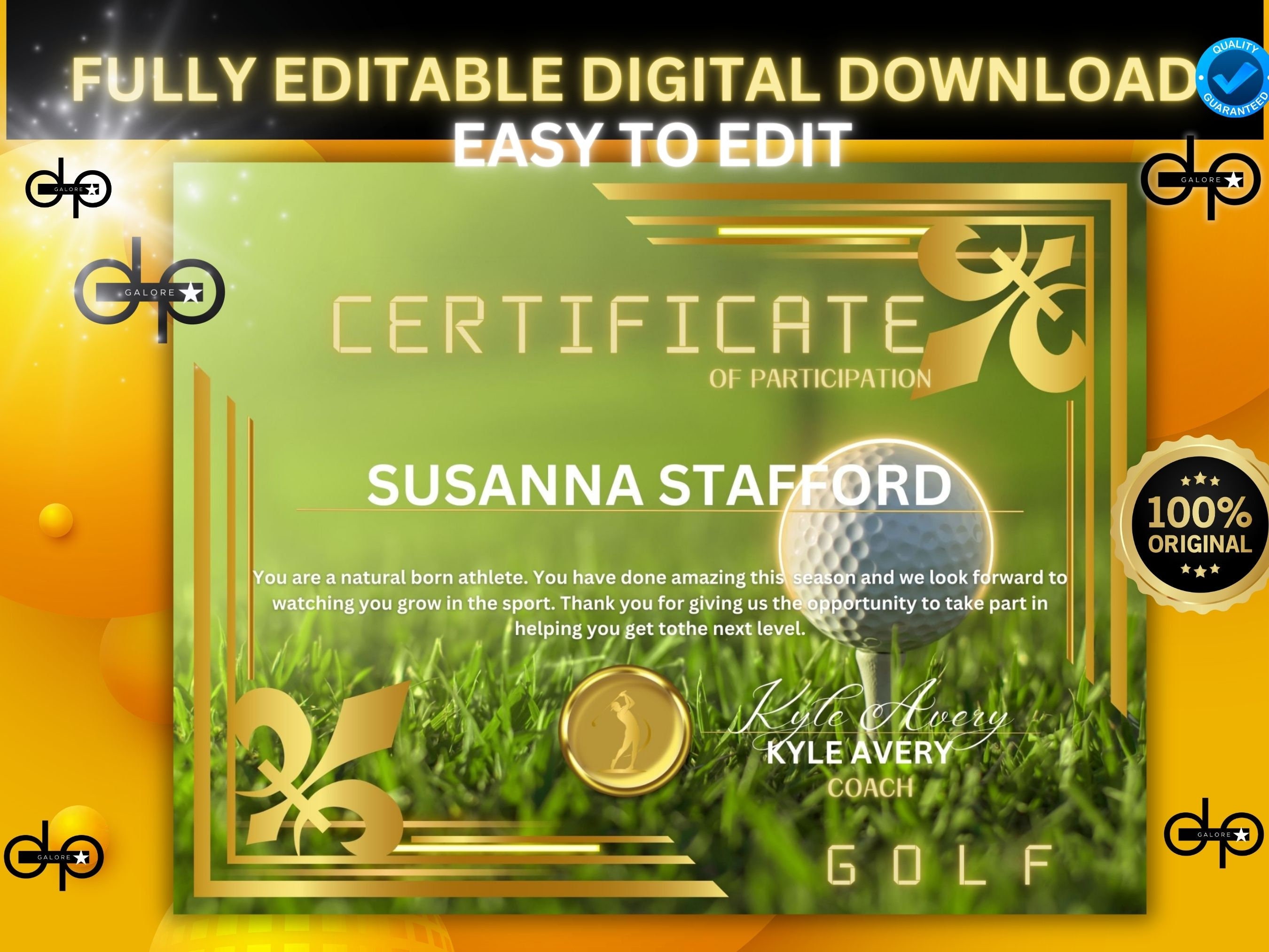 Editable Golf Certificate, Golf Award, Editable Golf Award, Gold Trophy ...