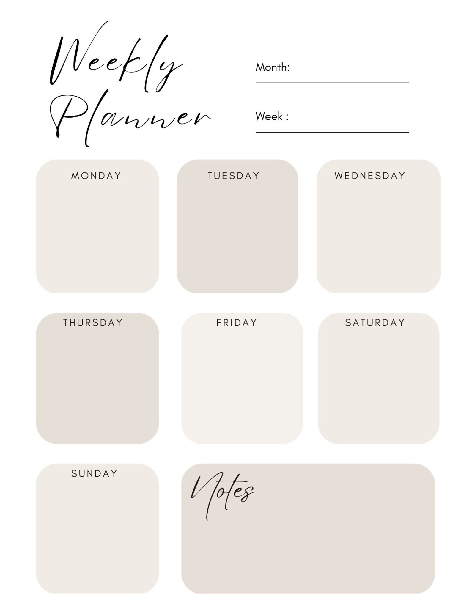 Digital Weekly Planner, Downloadable Weekly Planner (sheet) - Etsy