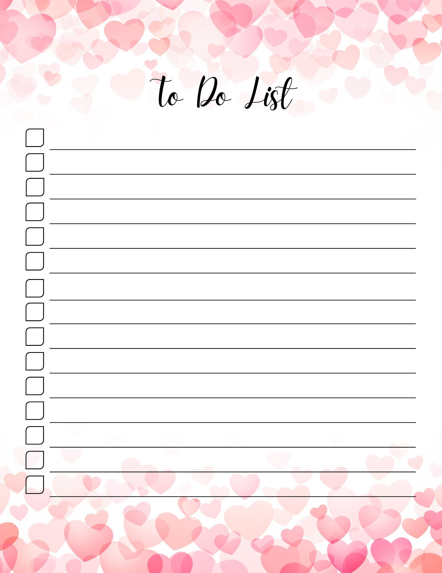 Hearts to Do List, Downloadable to Do List, Digital to Do List - Etsy