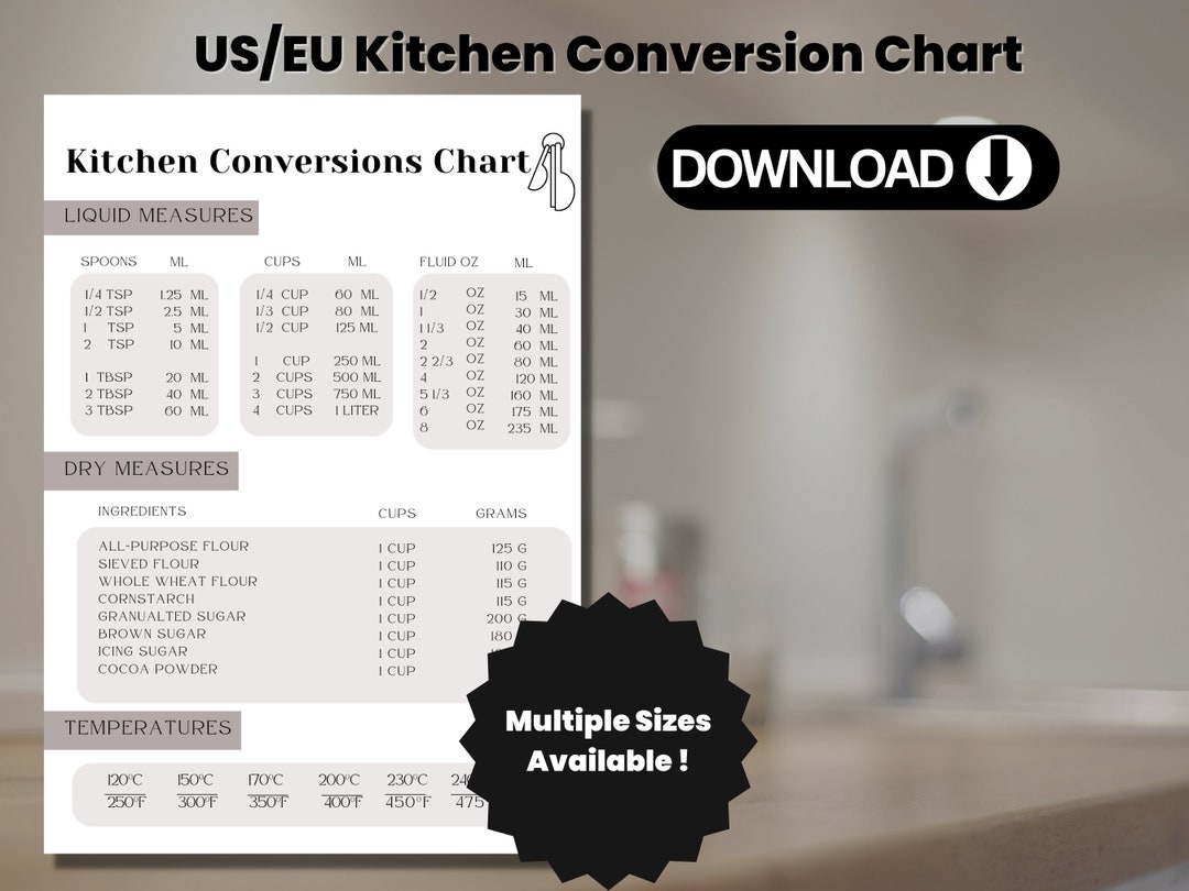 Tabla de conversiones de cocina medidas métricas tabla de - Etsy México