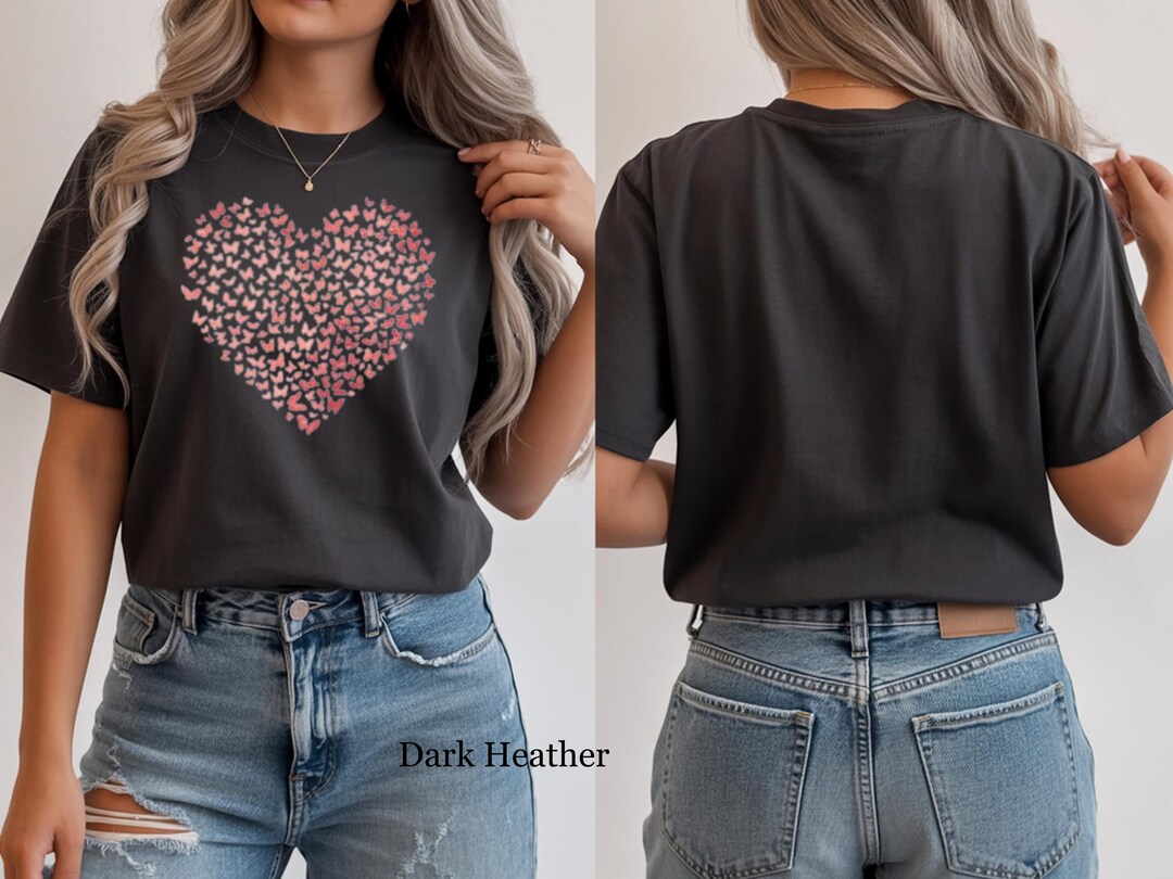 Butterfly Heart T-shirt | Pink Heart Design, Short Sleeve Tee - Etsy