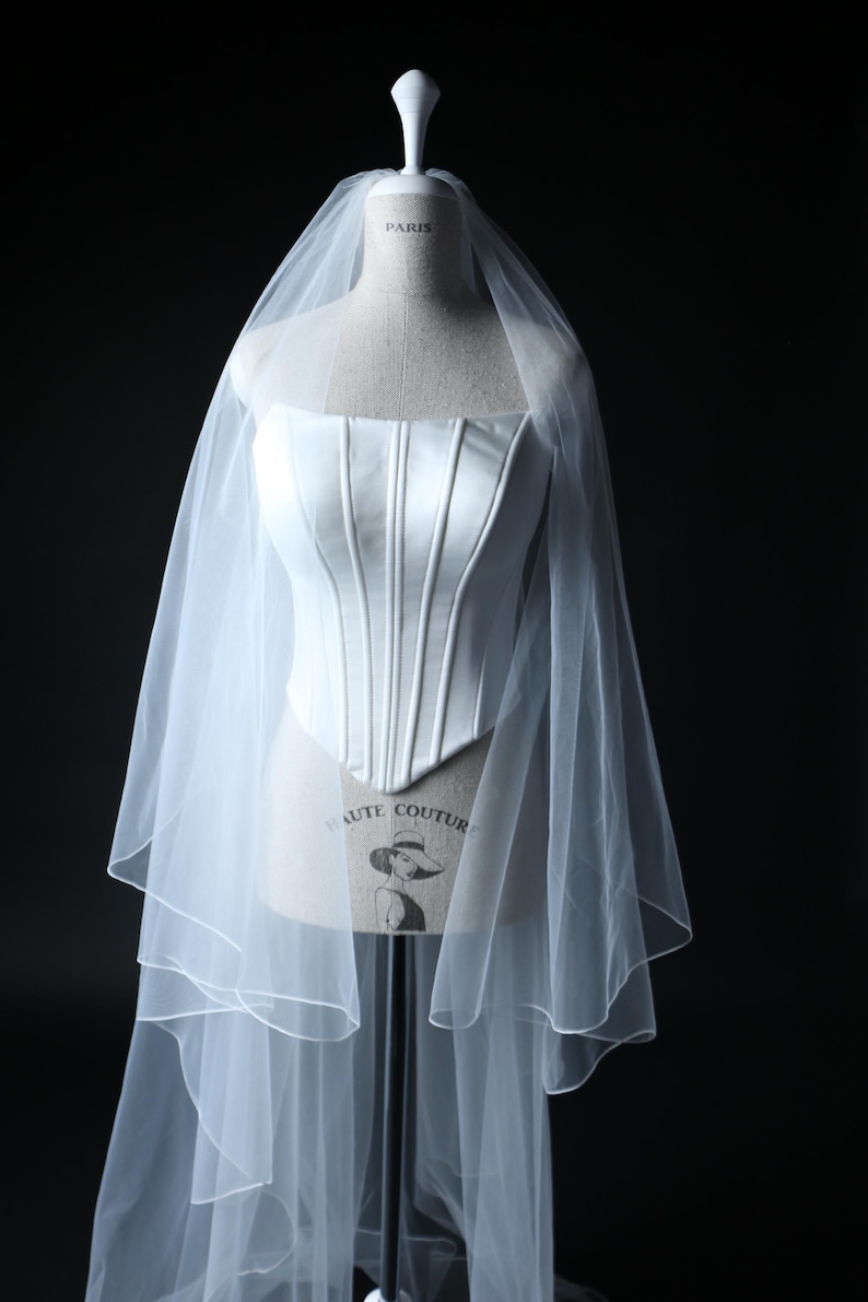 Two-tier Wedding Veil | Ivory Italian Tulle, Pencil Edge Blusher - Etsy