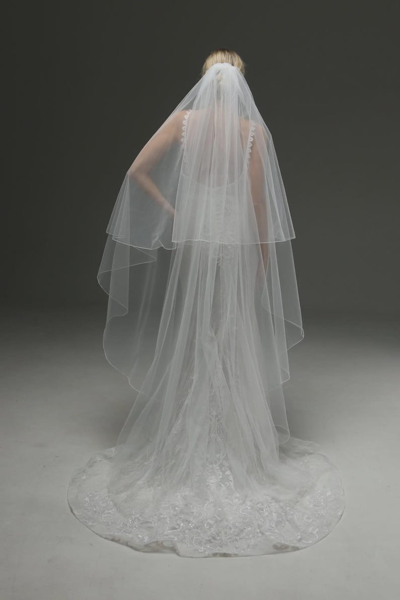Two-tier Wedding Veil | Ivory Italian Tulle, Pencil Edge Blusher - Etsy