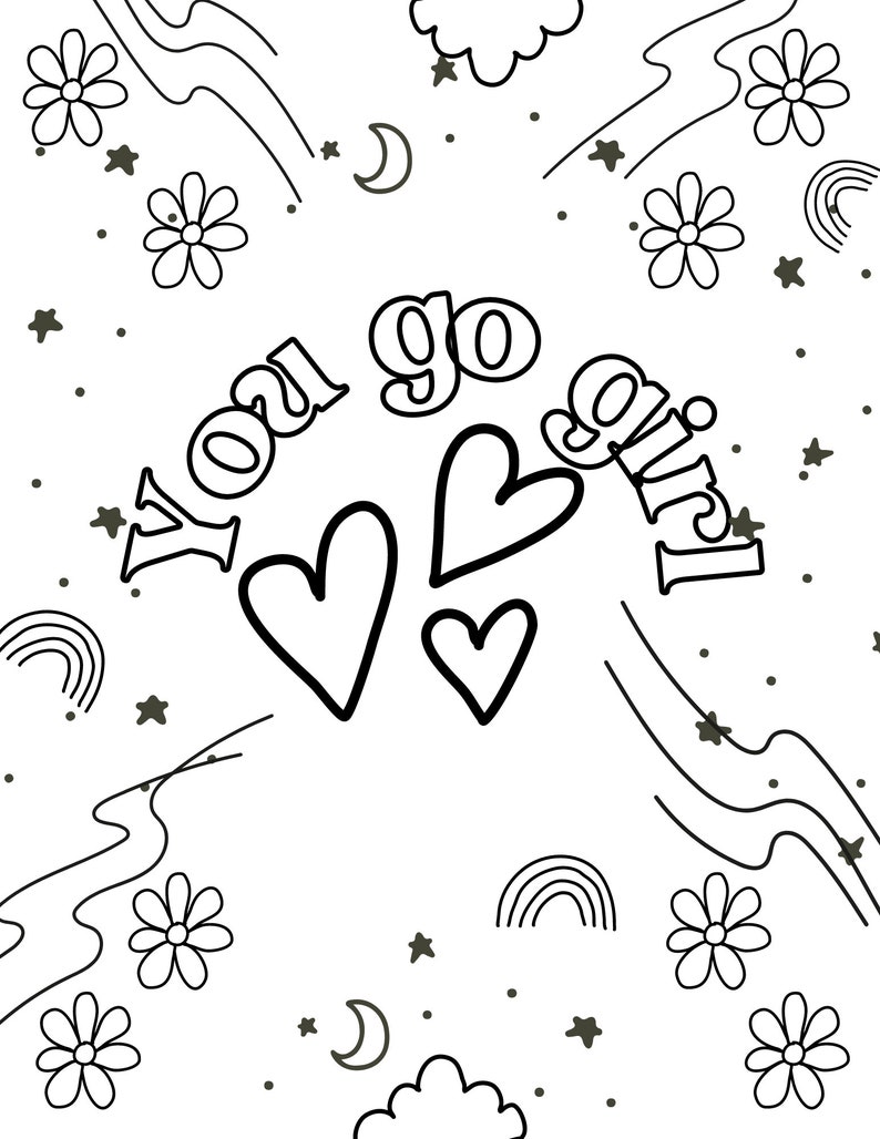 Coloring Page Printable February Self Love Valentine's Day You Go Girl ...