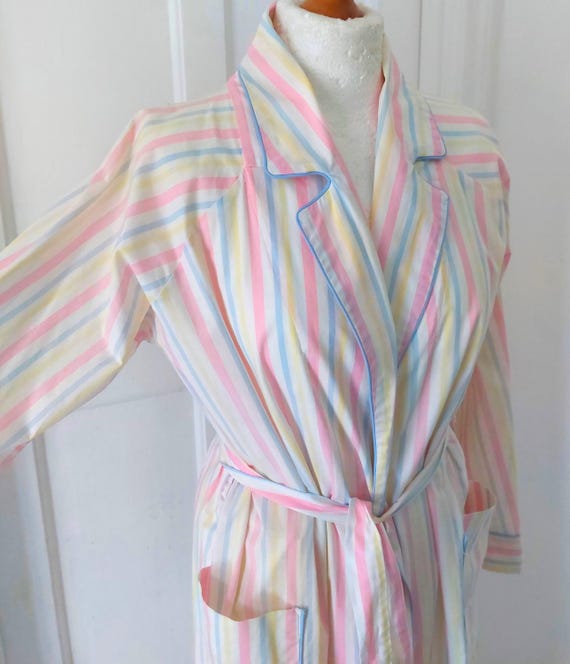 Ladies Three-piece Candy Pastel Stripe Dressing Robe… - Gem