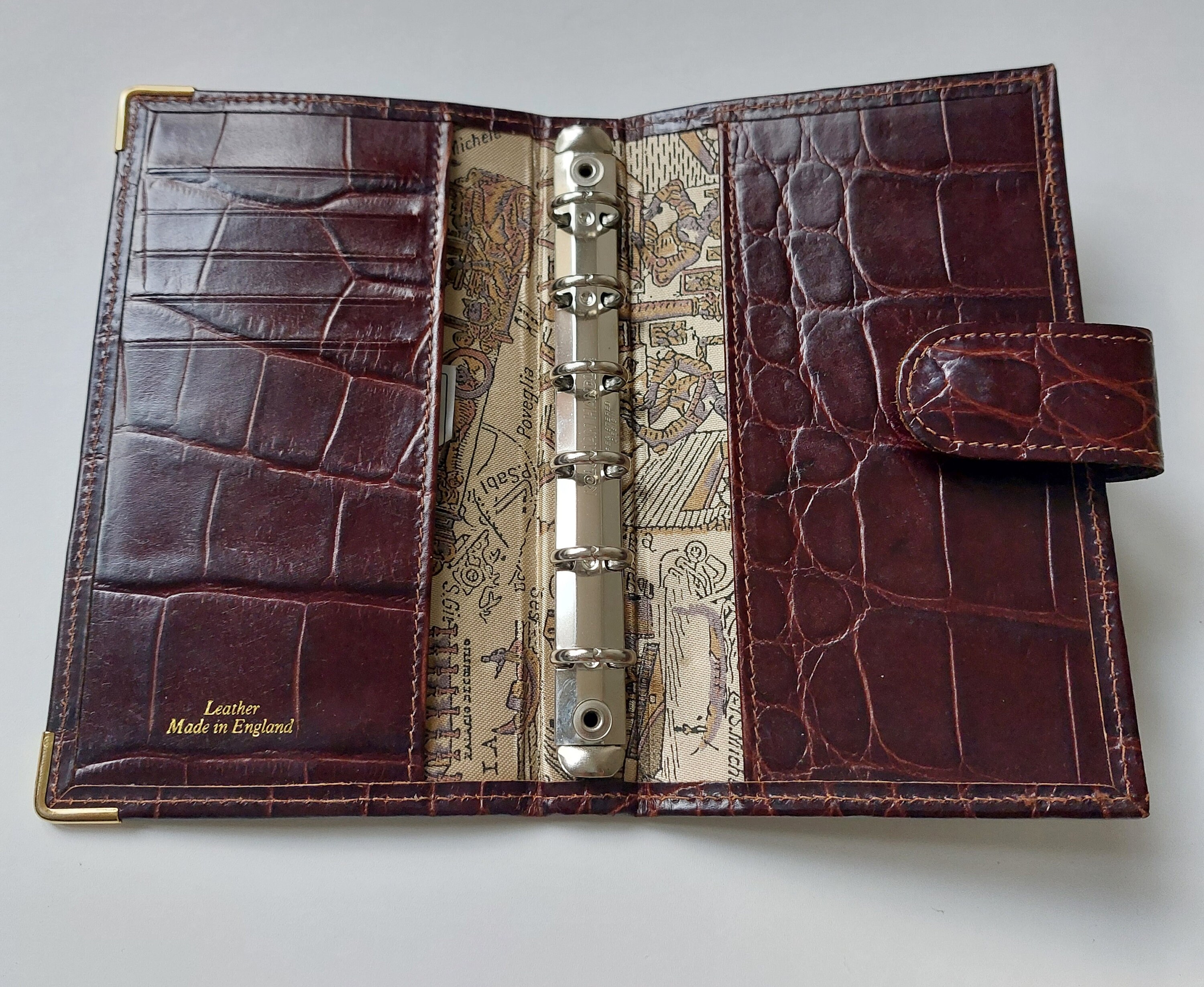 VTG Croc Embossed Leather Koloman Handler 7-ring Pocket Organizer ...